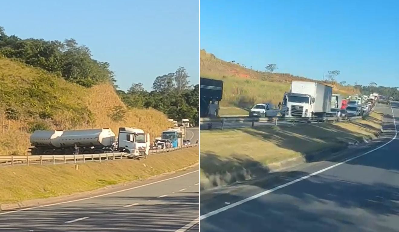 Acidente com carreta interdita BR-101 em Vila Velha; VÍDEO